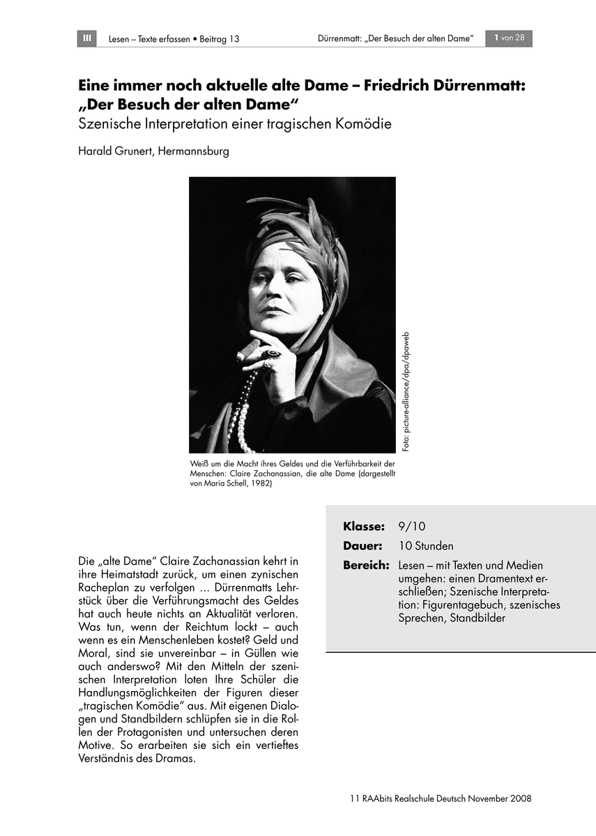 Eine immer noch aktuelle alte Dame – Friedrich Dürrenmatt: „Der Besuch ...