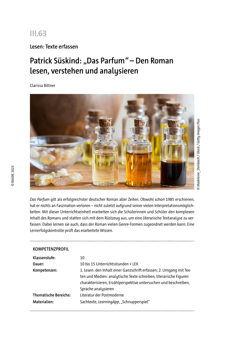 Patrick Süskind: „Das Parfum“ Den Roman lesen, verstehen und analysieren