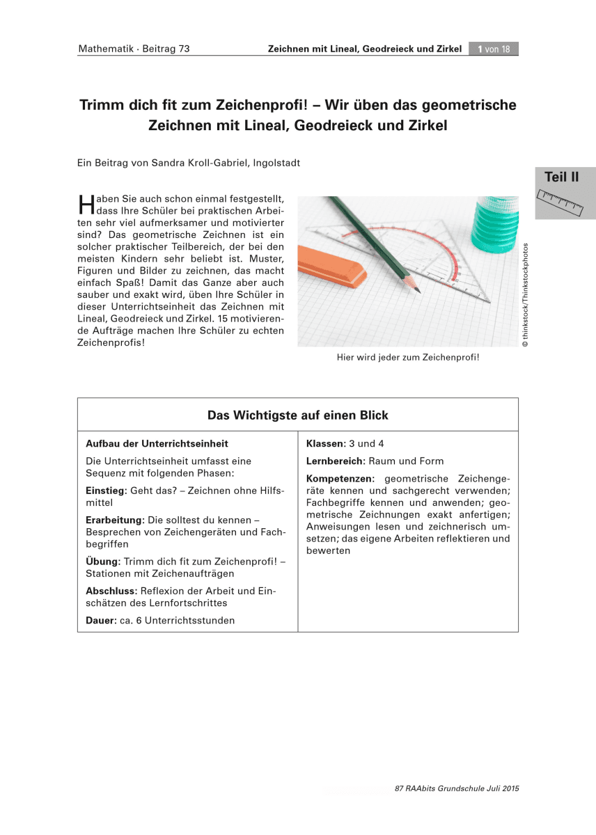 Zeichnen mit Lineal, Geodreieck und Zirkel