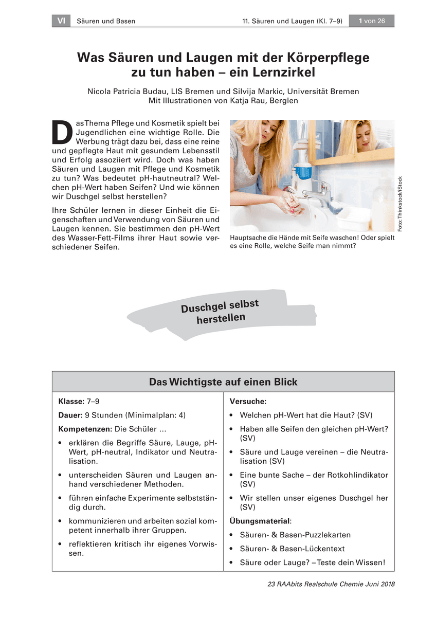 Was Säuren und Laugen mit der Körperpflege zu tun haben Ein Lernzirkel