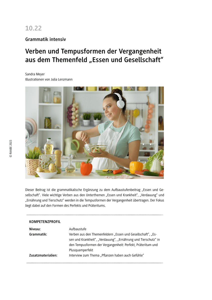 Verben und Tempusformen der Vergangenheit aus dem Themenfeld "Essen und ...
