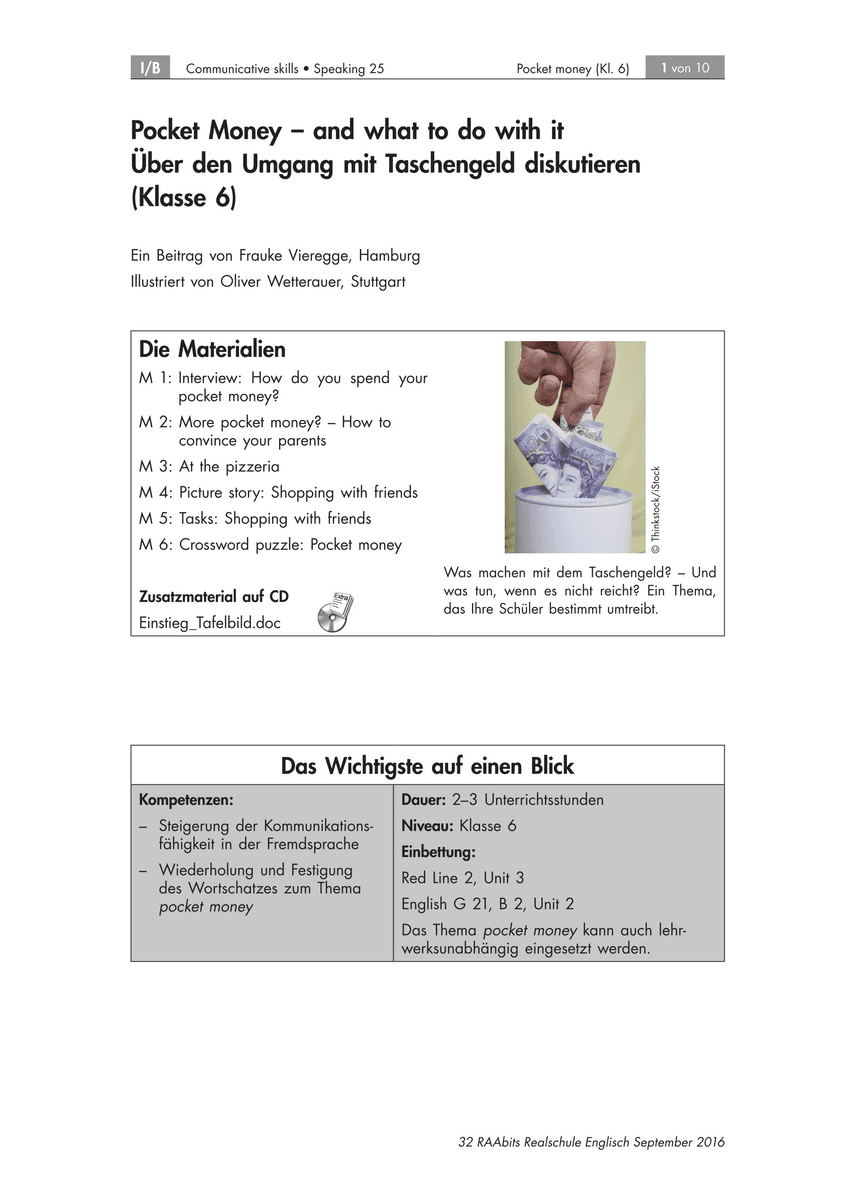 Pocket money - and what to do with it Über den Umgang mit Taschengeld ...