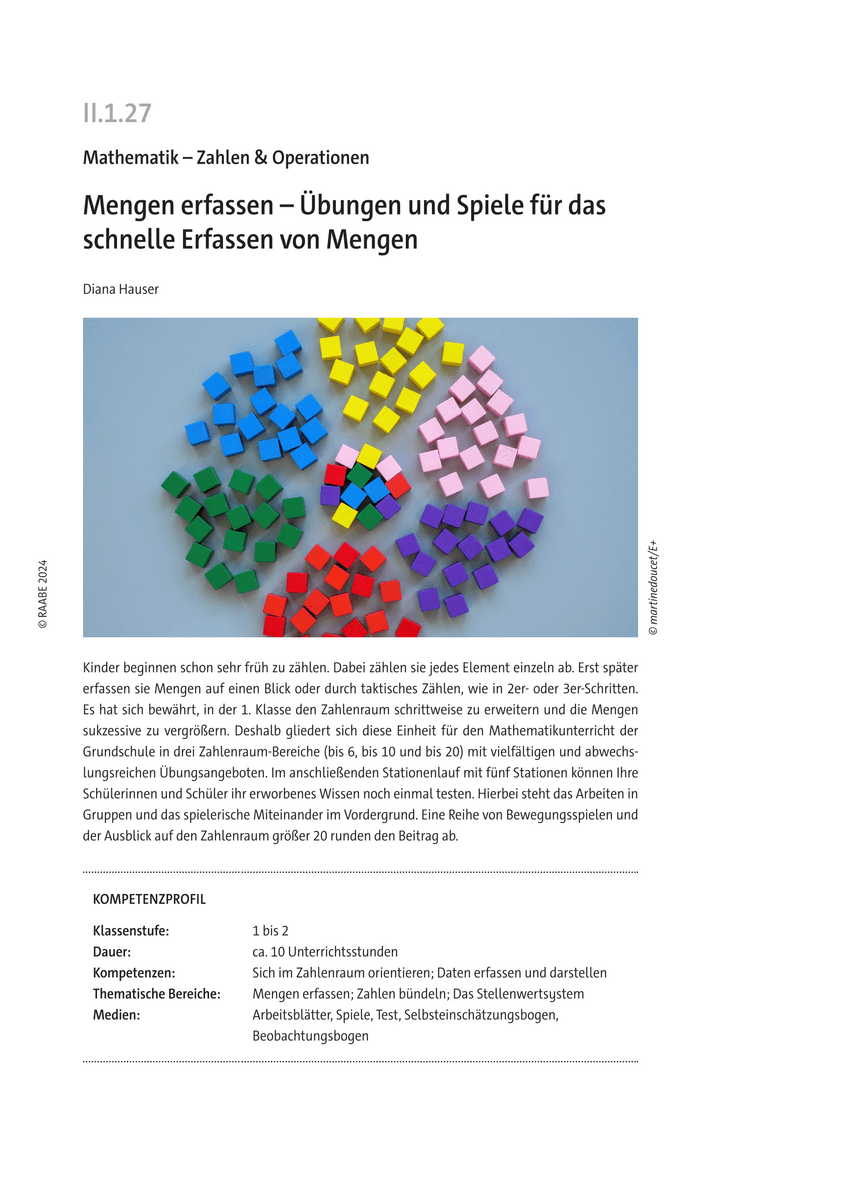 Mengen erfassen Übungen und Spiele für das schnelle Erfassen von Mengen