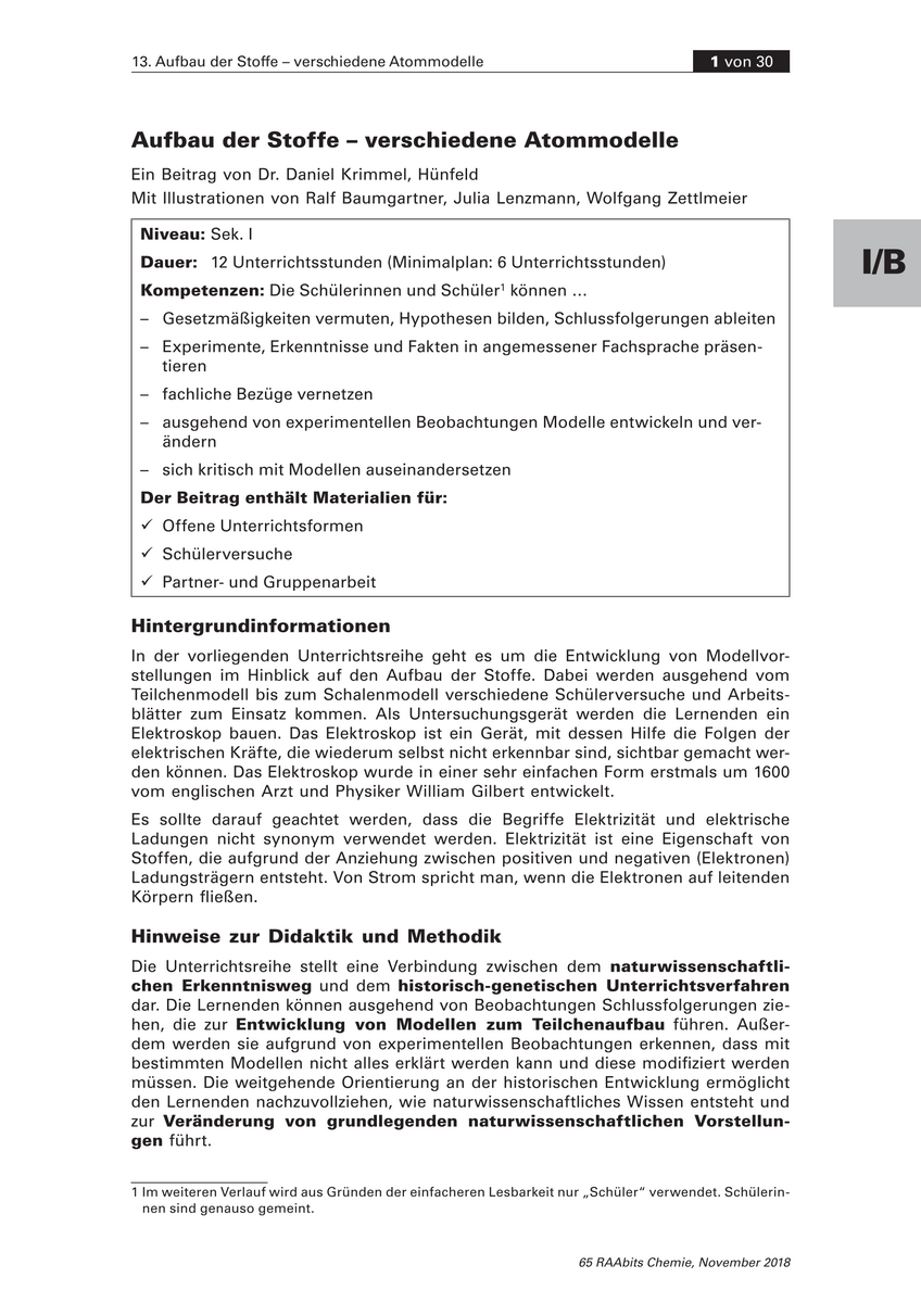 Aufbau der Stoffe Verschiedene Atommodelle