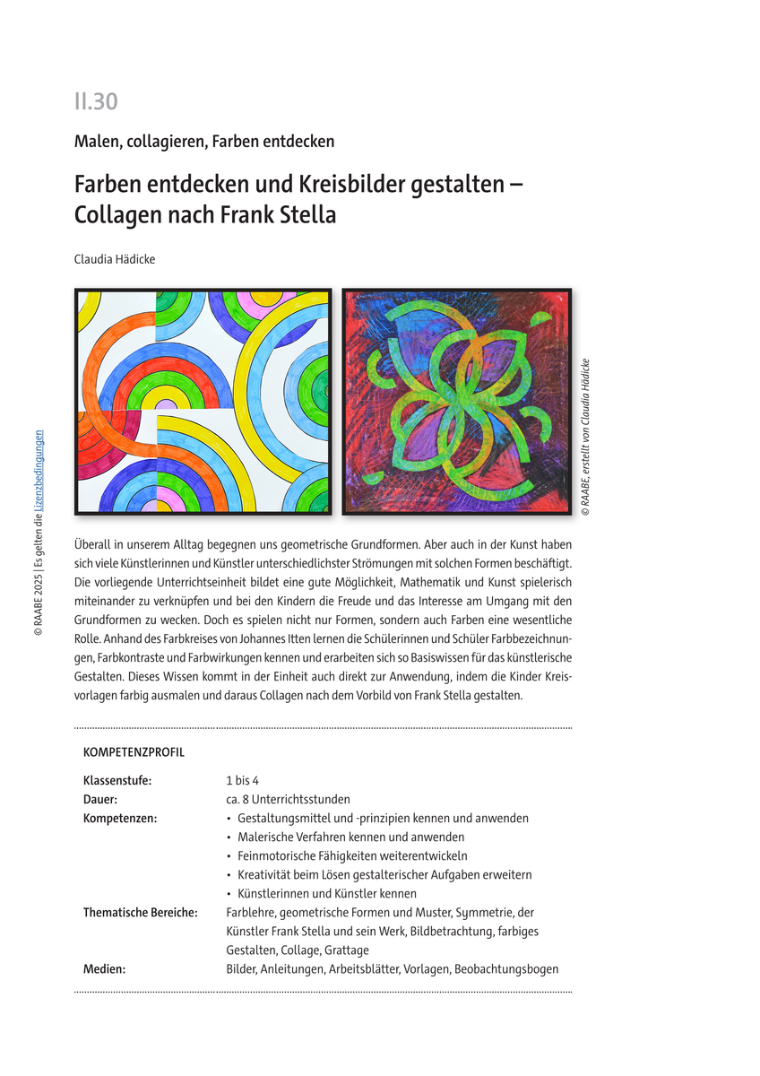 Farben entdecken und Kreisbilder gestalten Collagen nach Frank Stella