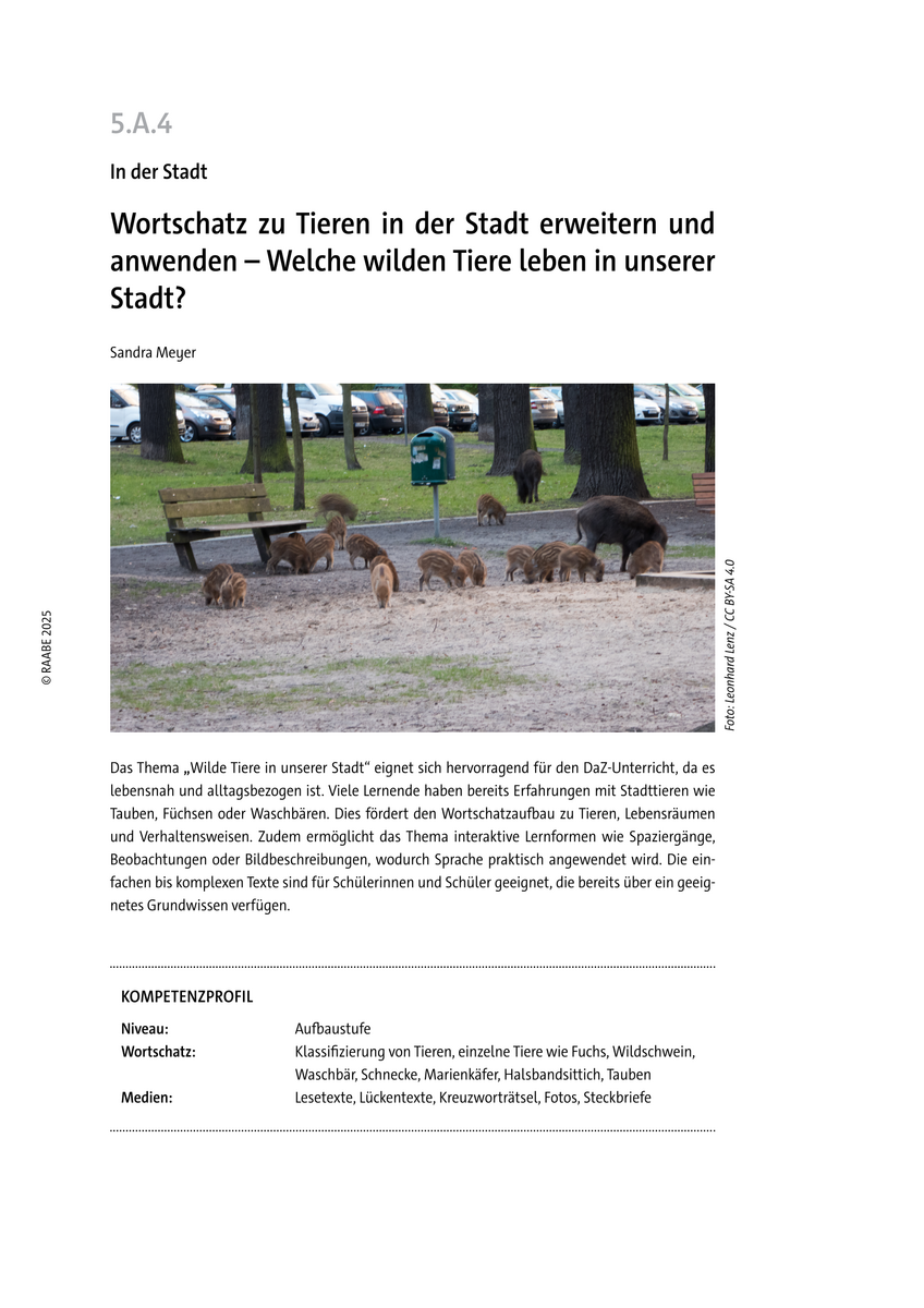 Wortschatz zu Tieren in der Stadt erweitern und anwenden Welche wilden ...