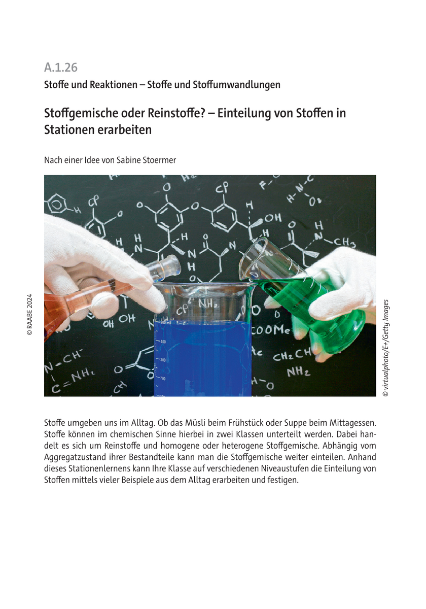 Stoffgemische oder Reinstoffe? Einteilung von Stoffen in Stationen ...