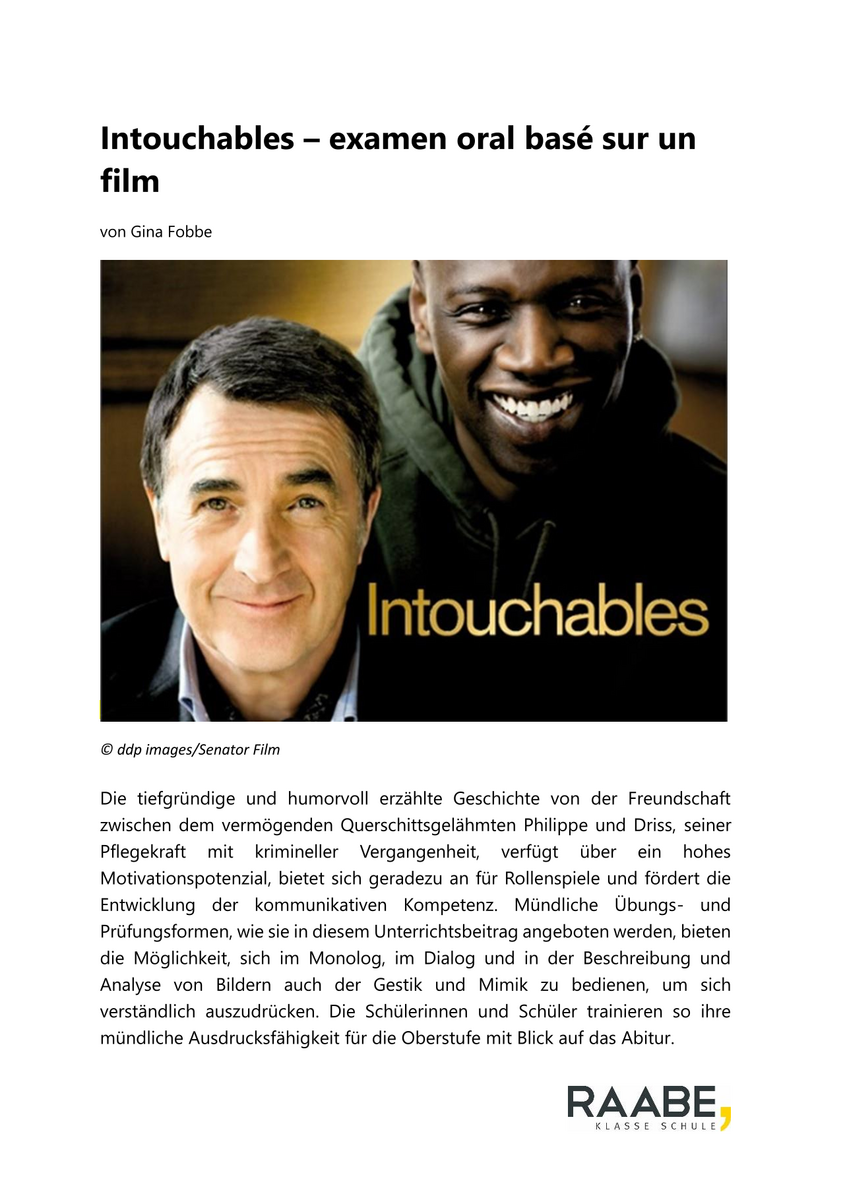 Intouchables Examen oral basé sur un film