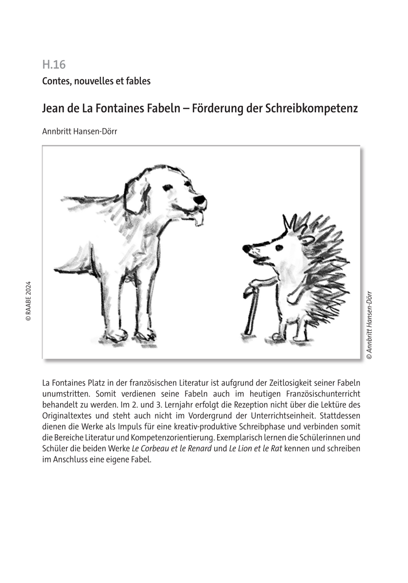 Jean de La Fontaines Fabeln Förderung der Schreibkompetenz