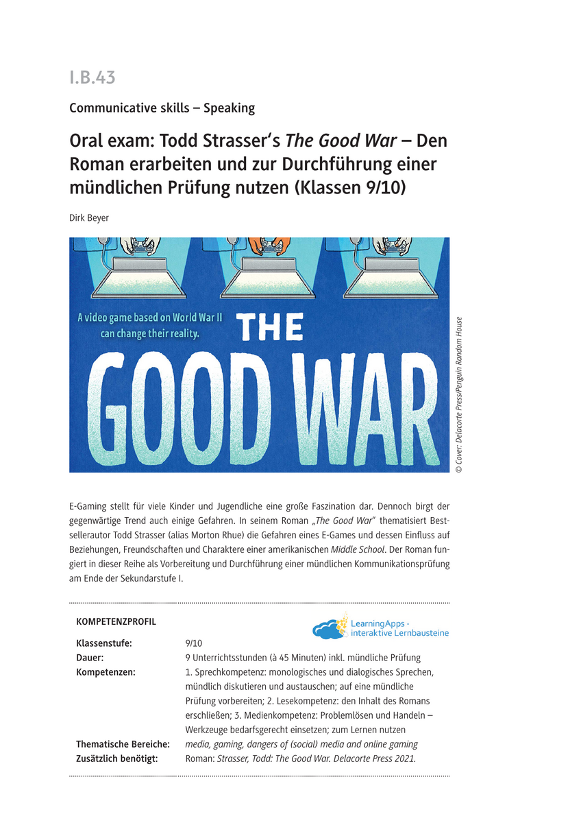 Oral exam: Todd Strasser‘s The Good War Den Roman erarbeiten und zur ...